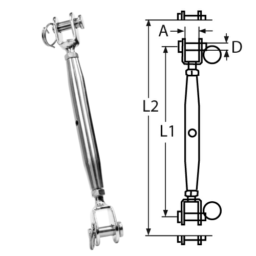 Fork to Fork Rigging Screw | stainless steel | steelgear