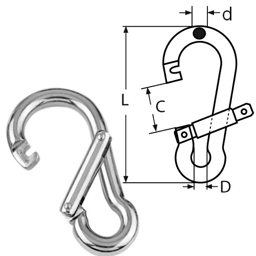 Spring Hook with Wide Opening | Carabiner Hooks | Stainless Steel ...